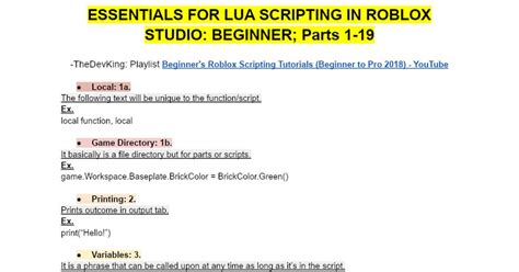 Essentials For Lua Scripting In Roblox Studio Beginners R