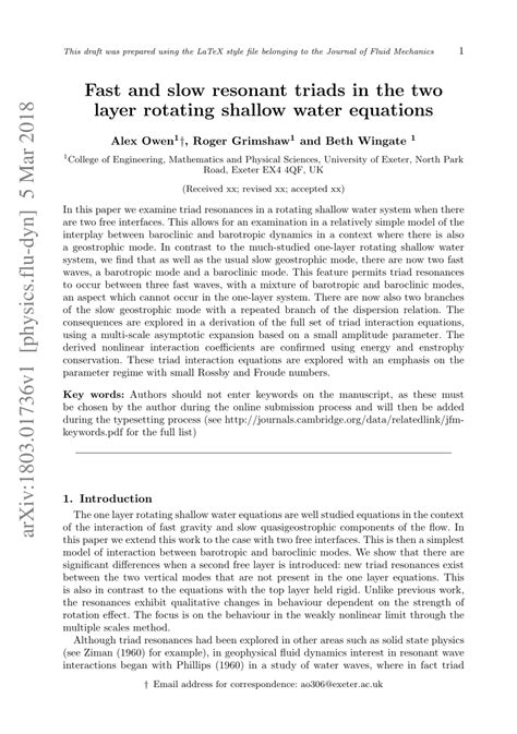 Pdf Fast And Slow Resonant Triads In The Two Layer Rotating Shallow Water Equations