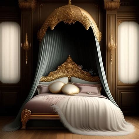 Generative Ai Princess Bed In Baroque Style With Beautiful Ornaments