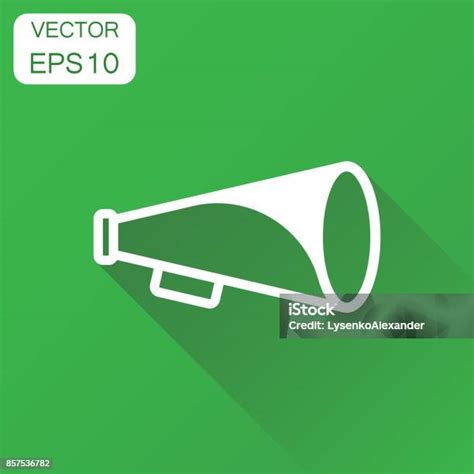 확성기 아이콘입니다 비즈니스 개념 물러나 기호 그림 긴 그림자와 녹색 배경에 벡터 일러스트입니다 경계 표지에 대한 스톡 벡터 아트 및 기타 이미지 Istock