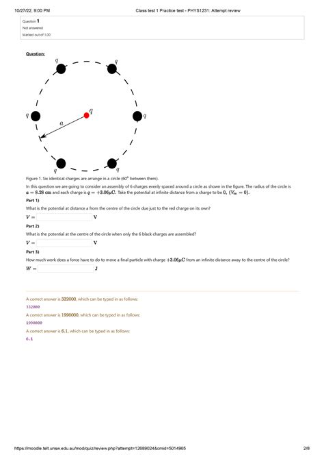 PHYS Worked Solution And Question For Class Test Covering Weeks Question Not