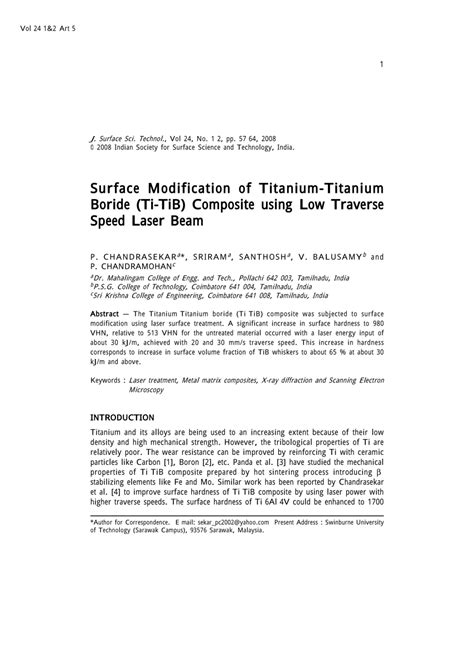 Pdf Surface Modification Of Titanium Titanium Boride Ti Tib Composite Using Low Traverse