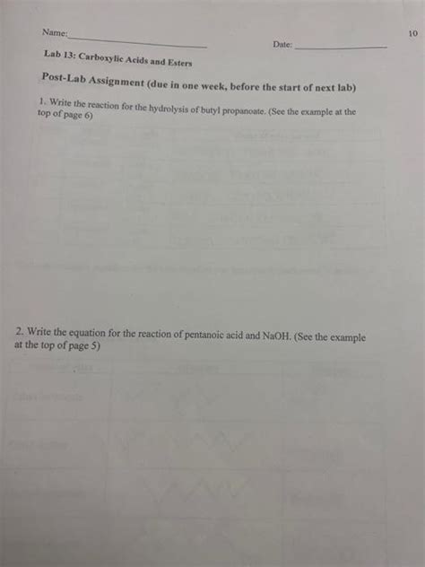 Solved Lab 13 Carboxylic Acids And Esters Post Lab