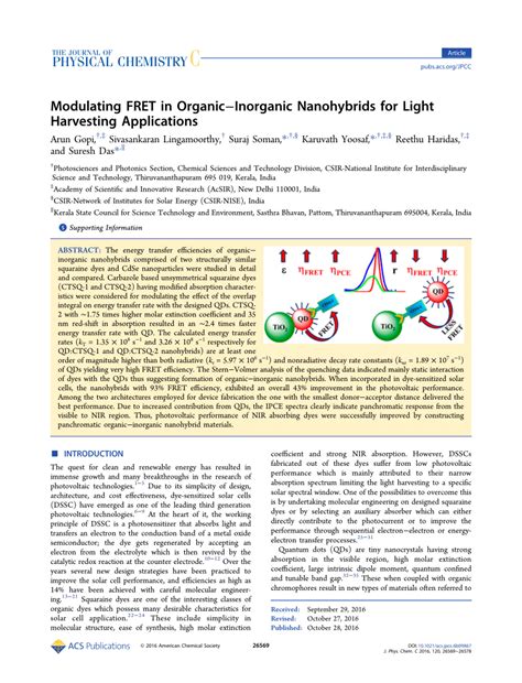 Pdf Modulating Fret In Organic Inorganic Nanohybrids For Light
