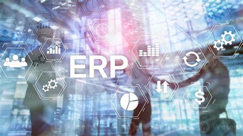 Erp System Enterprise Resource Planning On Blurred Background Business Automation And