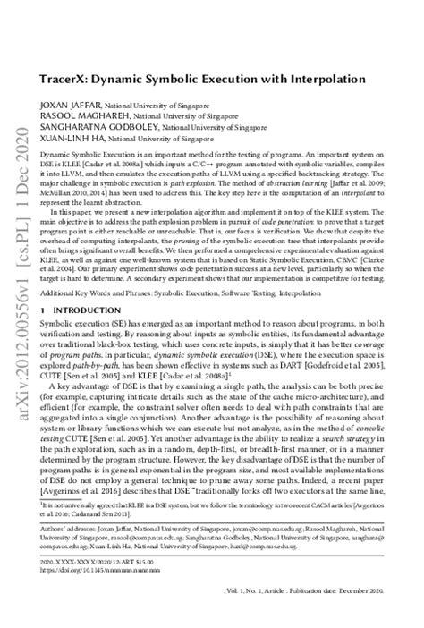 Pdf Tracerx Dynamic Symbolic Execution With Interpolation