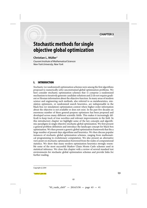 Pdf Stochastic Methods For Single Objective Global Optimization