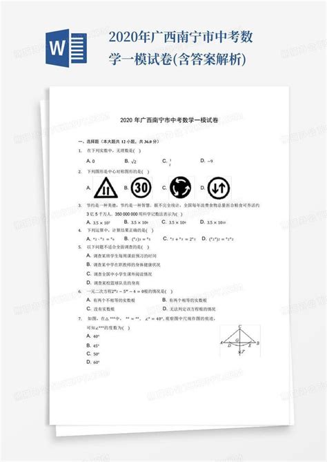 2020年广西南宁市中考数学一模试卷 含答案解析 Word模板下载 编号lbpppxyj 熊猫办公