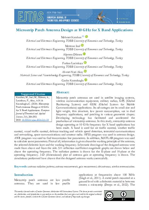 Pdf Microstrip Patch Antenna Design At 10 Ghz For X Band Applications