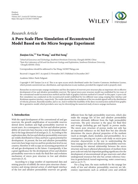 Pdf A Pore Scale Flow Simulation Of Reconstructed Model Based On The Micro Seepage Experiment