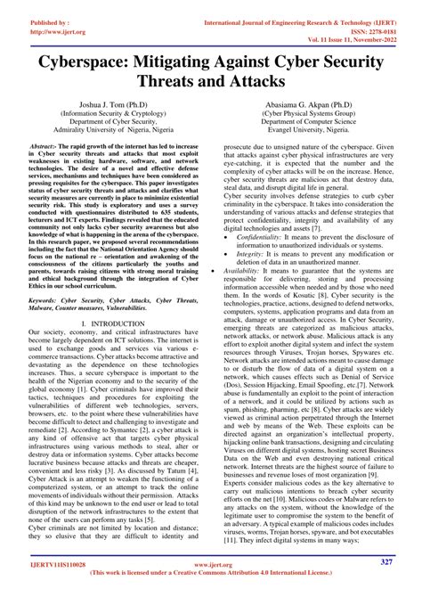 Pdf Cyberspace Mitigating Against Cyber Security Threats And Attacks