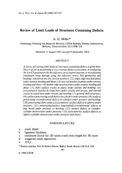 Pdf Review Of Limit Loads Of Structures Containing Defects Dokumentips
