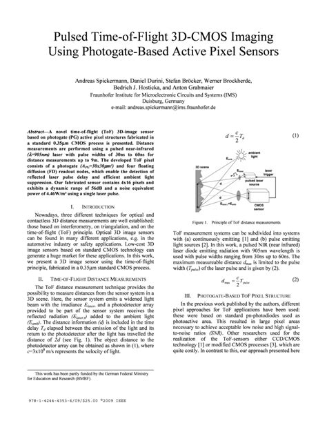 Pdf Pulsed Time Of Flight 3d Cmos Imaging Using Photogate Based Active Pixel Sensors