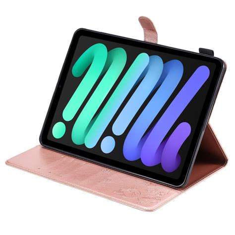 고양이 꿀벌 엠보싱 패턴 Ipad 미니 6 로즈 골드에 대 한 가로 플립 가죽 태블릿 케이스
