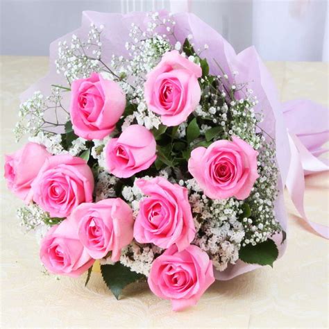 Bouquet Ten Lovely Pink Roses Tissue Wrapped