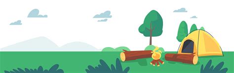 숲밭캠핑 관광텐트 불타는 캠프파이어와 자연 경관 배경에 로그를 곁들인 여행자 캠프 나무에 대한 스톡 벡터 아트 및 기타 이미지 나무 통나무 햇빛 Istock