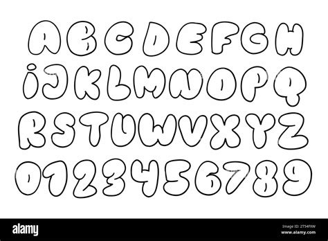 Outline Bubble Black English A To Z Alphabet Latin Abc Font And Digits 0 To 9 Set Vector