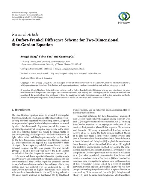 Pdf A Dufort Frankel Difference Scheme For Two Dimensional Sine Gordon Equation