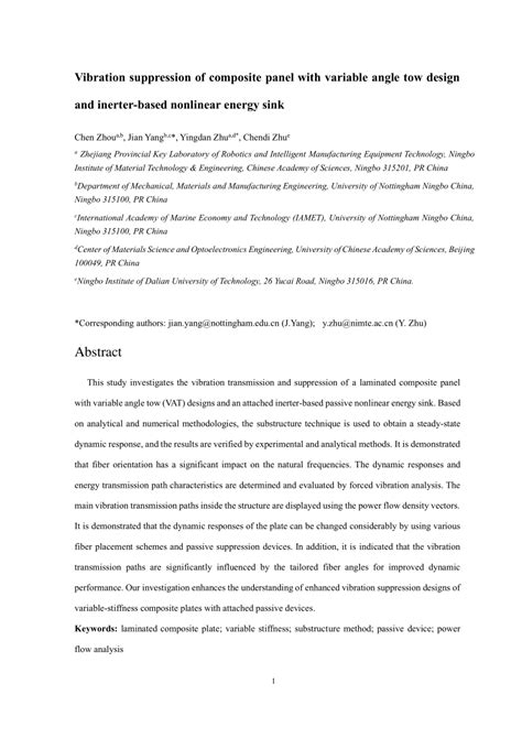 Pdf Vibration Suppression Of Composite Panel With Variable Angle Tow Design And Inerter Based