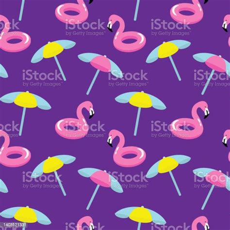 수영장 배경에 플라밍고 구명 부표 직물을위한 편집 가능한 벡터 일러스트 레이 션 배경 화면 해변 우산 연속무늬에 대한 스톡 벡터 아트 및 기타 이미지 Istock