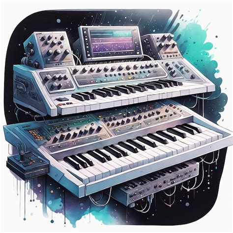 Premium Ai Image Synthesizer And Music Notes Colorfull Ilustration Created With Generative Ai