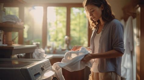 Premium Ai Image A Mom Folding Laundry In A Welllit Laundry Room