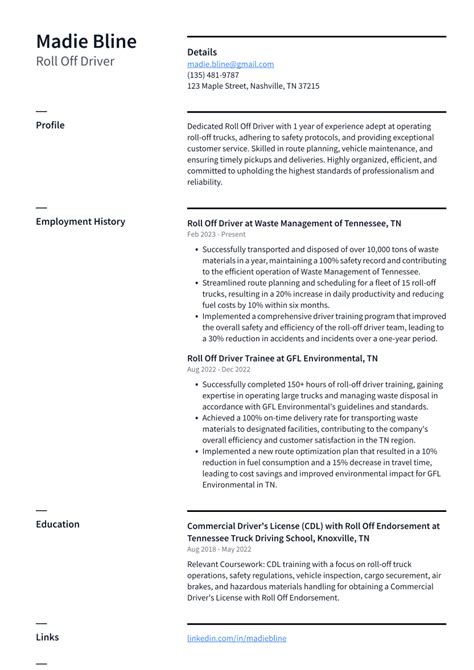 Top 18 Roll Off Driver Resume Objective Examples Resumecat