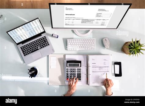 E Invoice Tax Software On Female Accountant Computer Stock Photo Alamy