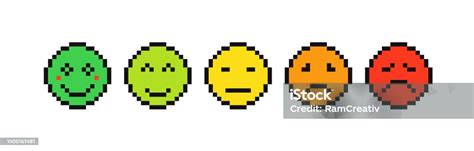 다양한 감정 쾌활한 중립적 슬픈 둥근 픽셀 얼굴 표정 복고풍 스타일의 이모티콘 아이콘 모자이크 처리에 대한 스톡 벡터 아트 및 기타 이미지 Istock