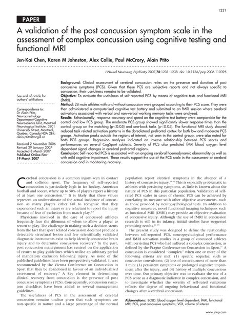 Pdf A Validation Of The Post Concussion Symptom Scale In The