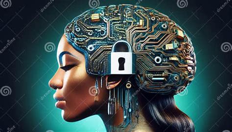 Abstract Human Brain With Circuit Patterns And Locks Symbolizing