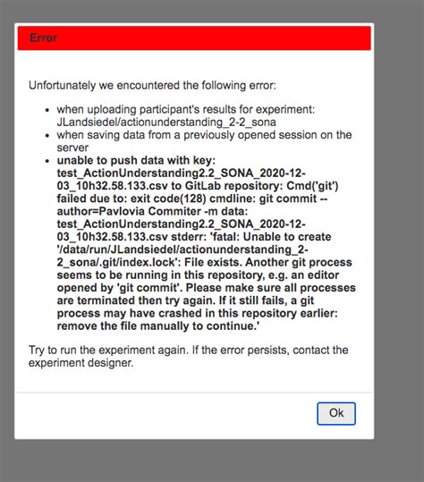 Error Saving Experiment Data Due To On Going Git Process Online