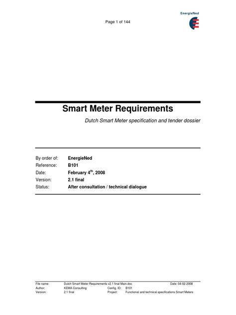 288 Dutch Smart Meter V21 Final Main Pdf Specification Technical Standard Computer