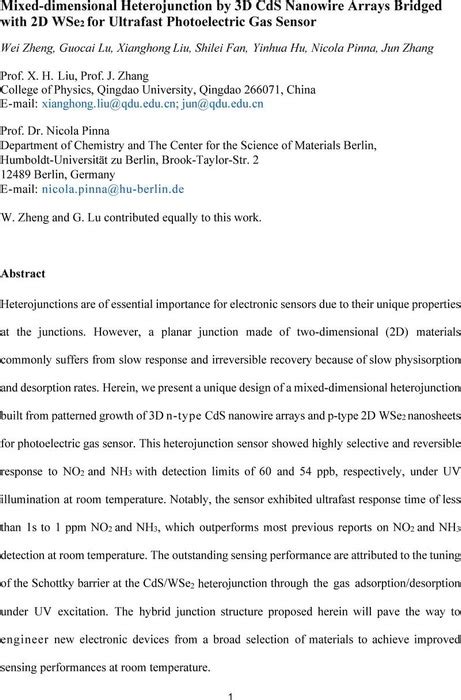 Mixed Dimensional Heterojunction By 3d Cds Nanowire Arrays Bridged With 2d Wse2 For Ultrafast