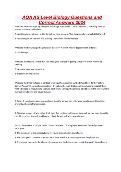 Aqa As Level Biology Questions And Correct Answers 2024 Aqa As Level Biology Stuvia Us