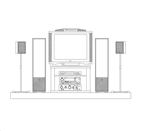Home Theater With Side Speakers DWG CAD Block Download