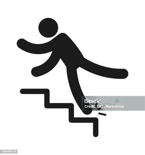 젖은 바닥에 미끄러 사람 부상 떨어지는 사람들 검은 심플한 실루엣 위험 기호 불균형 남자 미끄러 져 계단에서 아래로 떨어지는