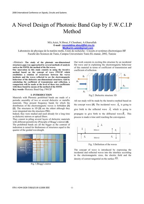 Pdf A Novel Design Of Photonic Band Gap By Fwcip Method