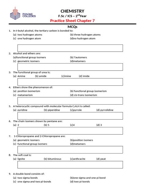 Ch7 Chem Ii Practice Sheet Pdf Isomer Functional Group