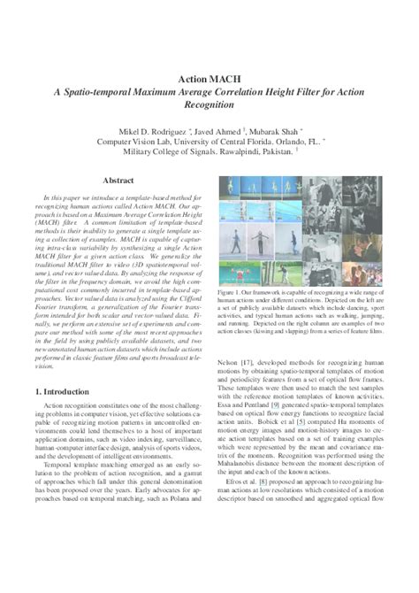 Pdf Action Mach A Spatio Temporal Maximum Average Correlation Height Filter For Action