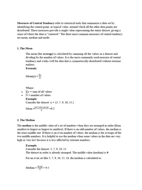 Measures Of Central Tendency Refer To Statistical Tools That Summarize A Data Set By Identifying