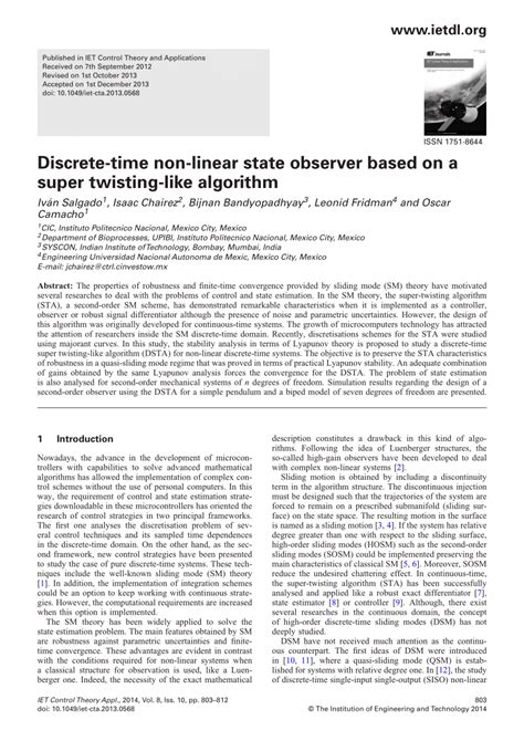 Pdf Discrete Time Non Linear State Observer Based On A Super Twisting