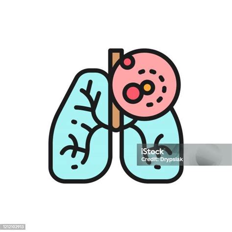 폐암 악성 종양 종양학 플랫 컬러 라인 아이콘 개발에 대한 스톡 벡터 아트 및 기타 이미지 개발 건강 검진 건강 진단 Istock