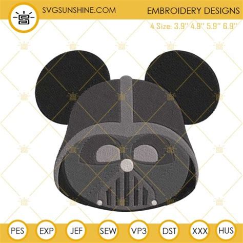 Darth Vader Mickey Head Machine Embroidery Designs Disney Mouse Star Wars Embroidery File