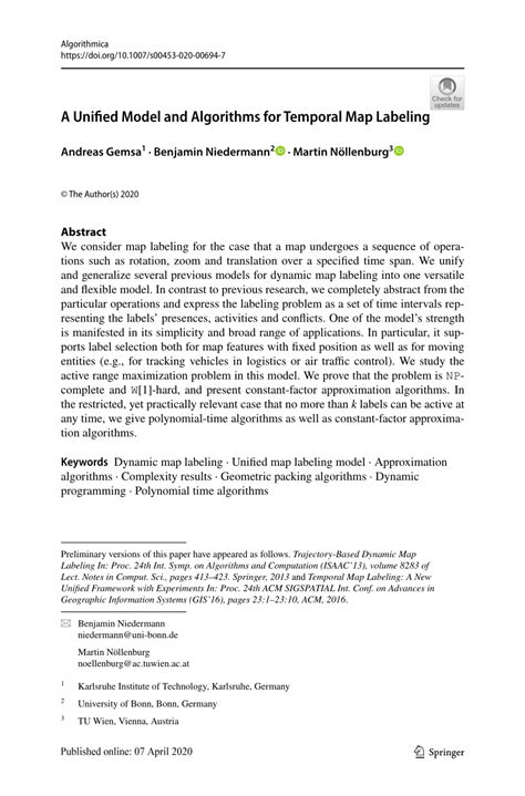 Pdf A Unified Model And Algorithms For Temporal Map Labeling