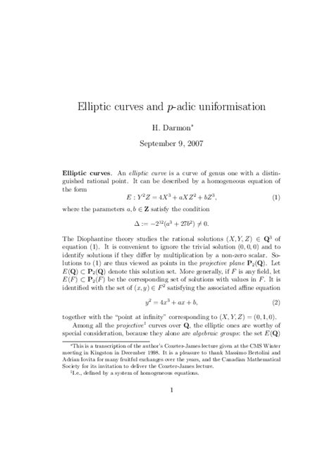 Pdf Elliptic Curves And P Adic Uniformisation