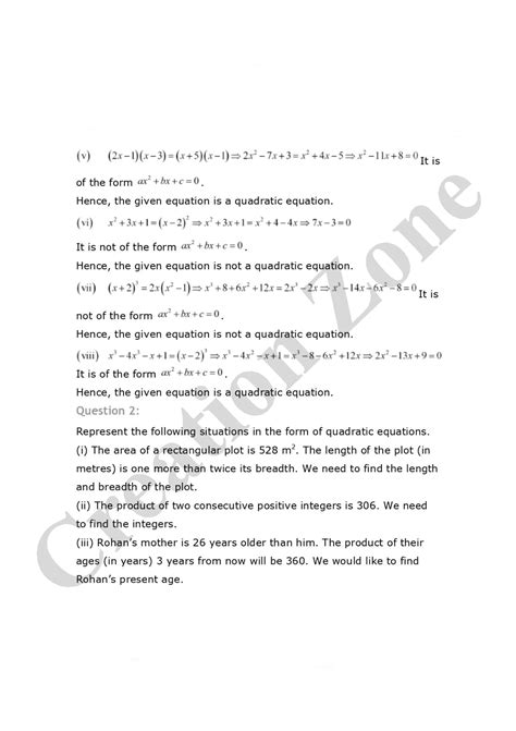 class 10 chapter 4 quadratic equations