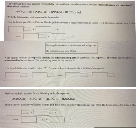 The Following Molecular Equation Represents The Reaction That Occurs