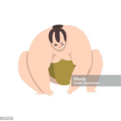 스모 레 슬 러 캐릭터 지방과 힘 일본 무술 전투기 벡터 일러스트는 흰색 바탕에 남자에 대한 스톡 벡터 아트 및 기타 이미지