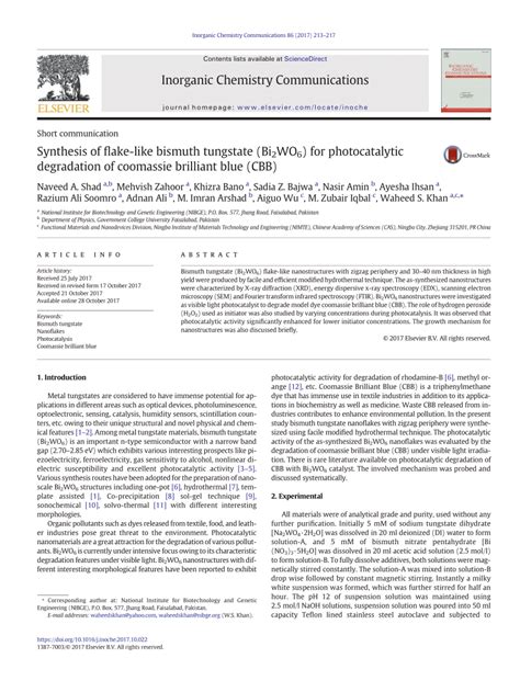 Pdf Synthesis Of Flake Like Bismuth Tungstate Bi 2 Wo 6 For Photocatalytic Degradation Of